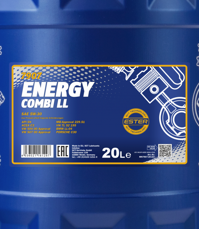 7907 MANNOL ENERGY COMBI LL 5W30 20 л. Синтетическое моторное масло 5W-30