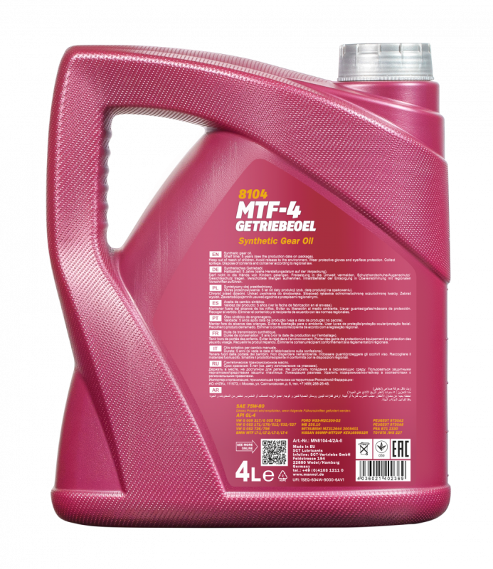 8104 MANNOL MTF-4 GETRIEBEOEL 75W80 4 л. Синтетическое трансмиссионное ...
